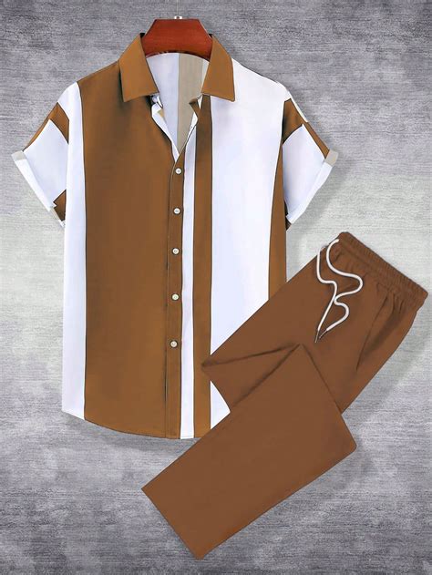 2 Pezzi Set Di Camicia A Maniche Corte Con Pantaloni In Colori A