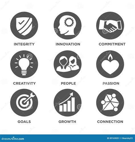 Company Core Values Outline Icons Vector Illustration Cartoondealer