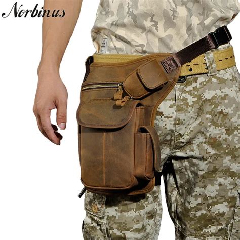 Norbinus Men Motorcycle Waist Bag Genuine Leather Fanny Pack Thigh Drop Leg Belt Bag Phone Pouch