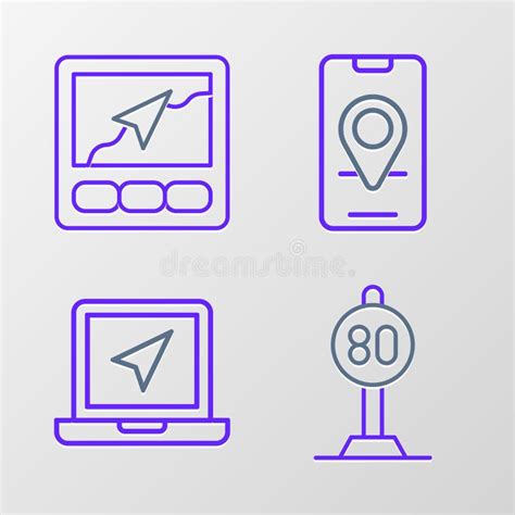Set Line Speed Limit Traffic Laptop With Location Marker City Map Navigation And Gps Device