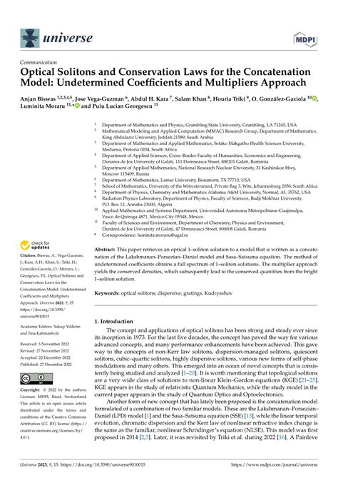 Pdf Optical Solitons And Conservation Laws For The Concatenation Model Undetermined