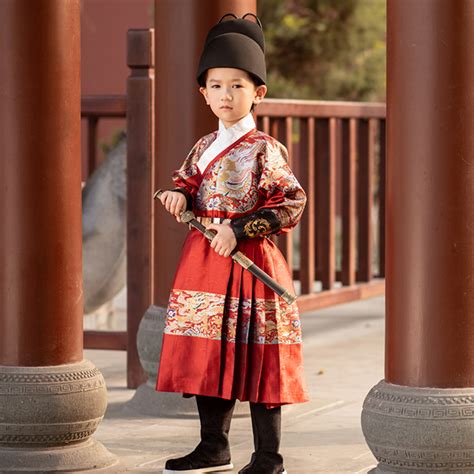 改良汉服男童装曳撒中国风儿童汉服女童飞鱼服男孩裁剪图纸样板型虎窝淘