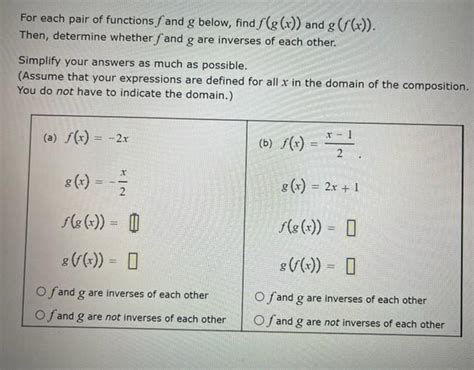 Solved For Each Pair Of Functions F And G Below Find Chegg Com