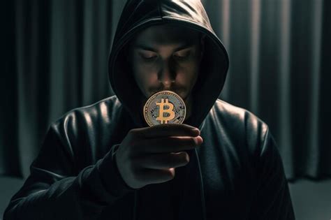 Premium Ai Image Hacker With Mask And Bitcoin On Dark Background Cryptocurrency Concept