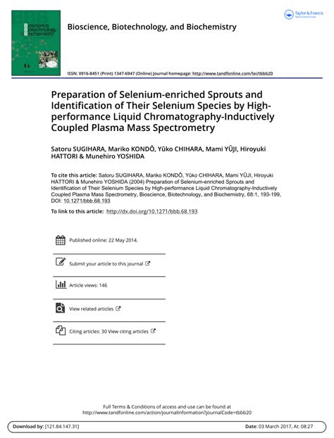 Pdf Preparation Of Selenium Enriched Sprouts And Identification Of Their Selenium Species By