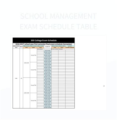 Babe Management Exam Schedule Table Excel Template And Google Sheets File For Free Download