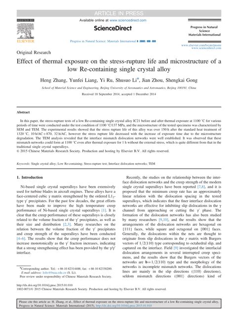 Pdf Effect Of Thermal Exposure On The Stress Rupture Life And Microstructure Of A Low Re