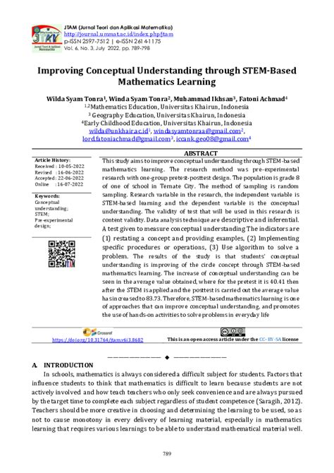 Pdf Improving Conceptual Understanding Through Stem Based Mathematics Learning