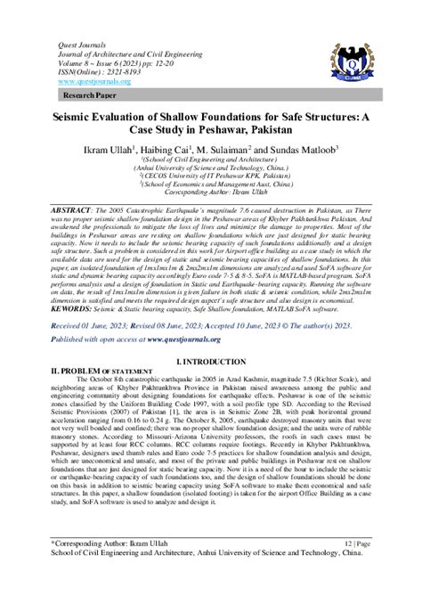 Pdf Seismic Evaluation Of Shallow Foundations For Safe Structures A