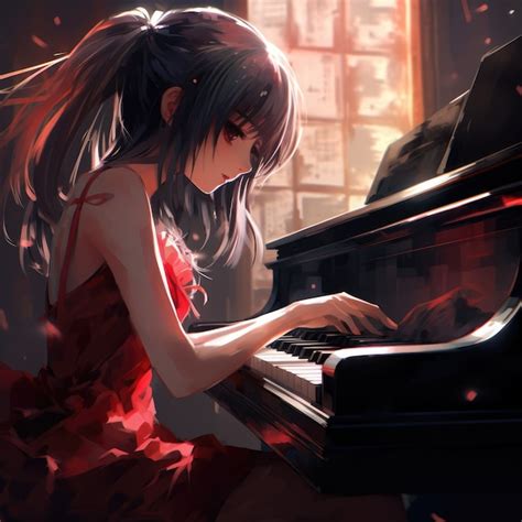 피아노를 연주하는 애니메이션 캐릭터 무료 사진