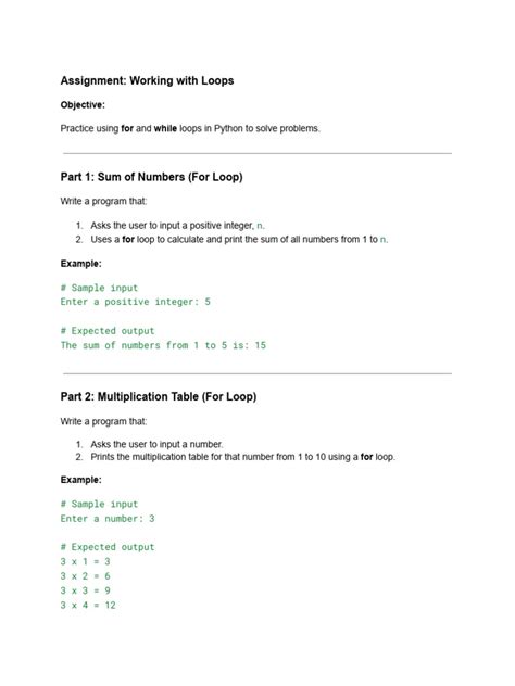 Assignment Working With Loops Pdf
