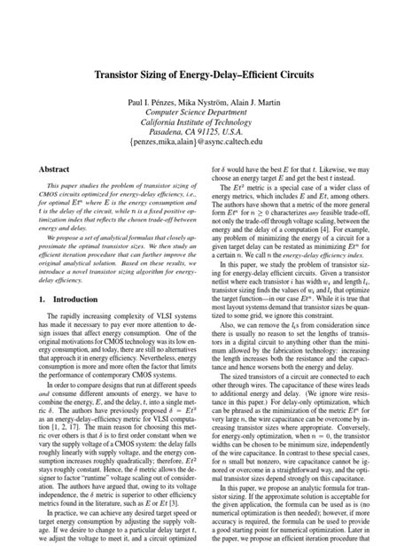 transistor sizing of energy delay efficient circuits pdf
