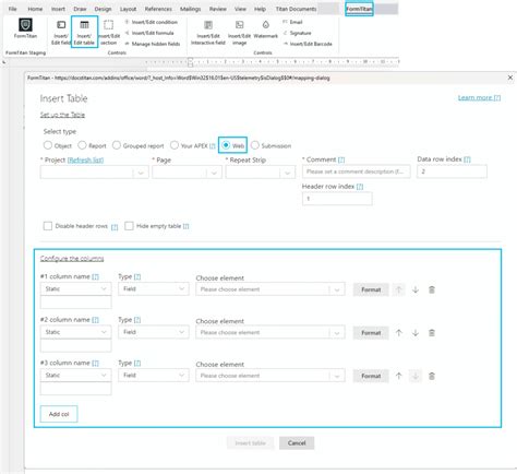 Table Section In Word Template From Web Project Titan Docs