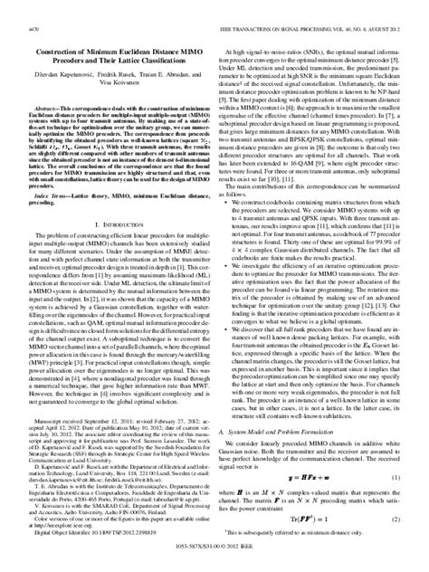 Pdf Construction Of Minimum Euclidean Distance Mimo Precoders And Their Lattice Classifications