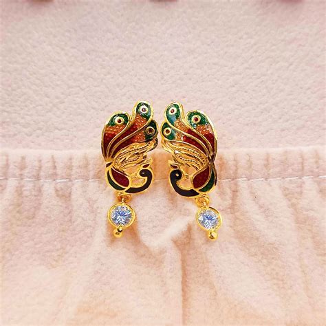 916 Gold Dangling Peacock Stud Earrings Marina Goldsmith
