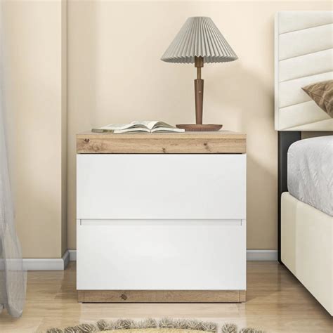 Comodino Con Due Cassetti Bianco Naturale Aosom Italy