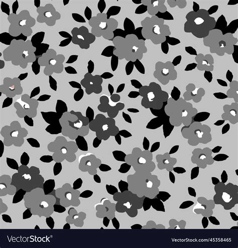 Monochrome Hand Drawn Tiny Ditsy Floral Seamless Vector Image