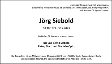 Traueranzeigen Von Jörg Siebold Vrm Trauerde