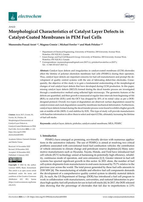 Pdf Morphological Characteristics Of Catalyst Layer Defects In Catalyst Coated Membranes In