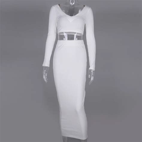 Free Shipping Sexy Two Piece Set V Neck Long Sleeve Crop Top Long Skirt Set Jkp3445 Allkpop Shop
