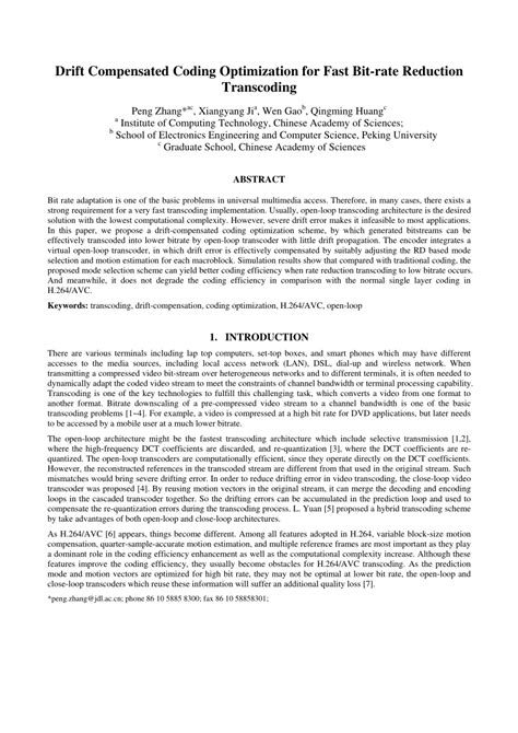 Pdf Drift Compensated Coding Optimization For Fast Bit Rate Reduction