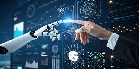 Robot And Human Hands Touching Big Data Network Connection Stock Illustration Illustration Of