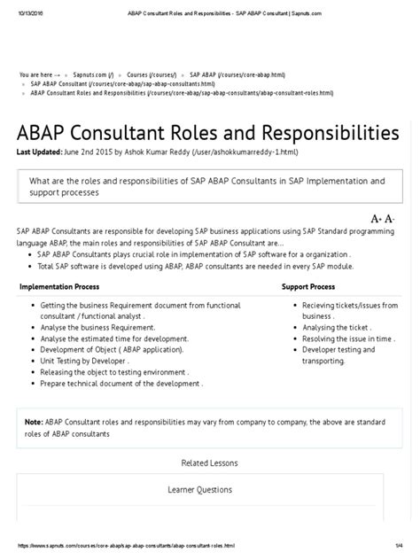 Abap Consultant Roles And Responsibilities Sap Abap Consultant Sapnuts Pdf Information