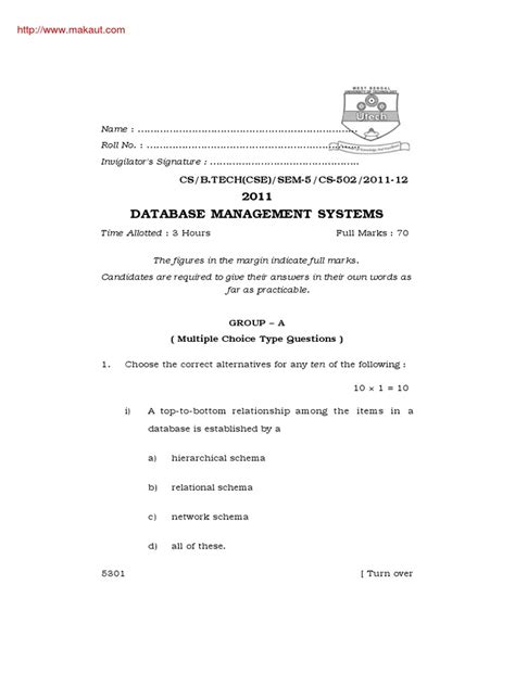 Database Management Systems Csbtech Cse Sem 5cs 5022011 12
