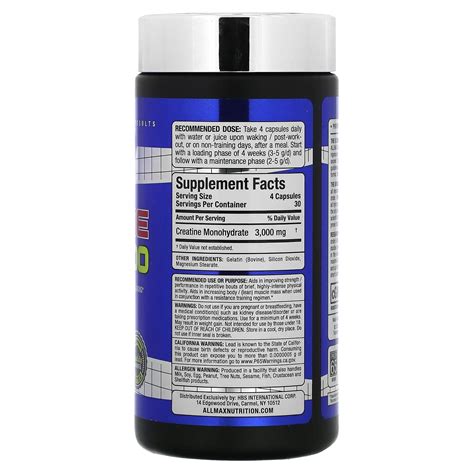 Allmax Essentials Creatine 3000 120 Capsules Wellness Market