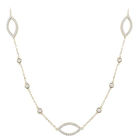 14 Karat Yellow Gold 148 Carat Diamond Station Necklace For Sale At