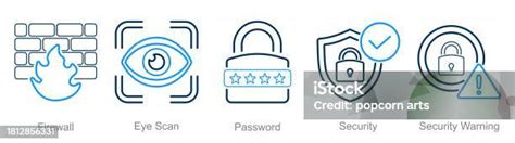 방화벽 눈 스캔 암호와 같은 5개의 사이버 보안 아이콘 세트 0명에 대한 스톡 벡터 아트 및 기타 이미지 0명 개념 개념과 주제 Istock