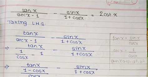 tan x secx 1 sinx 1 cosx 2 cotx prove sci pi
