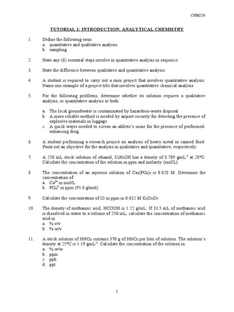 Tutorial Chm 207 Chapter 1 Pdf Mass Concentration Chemistry Parts Per Notation