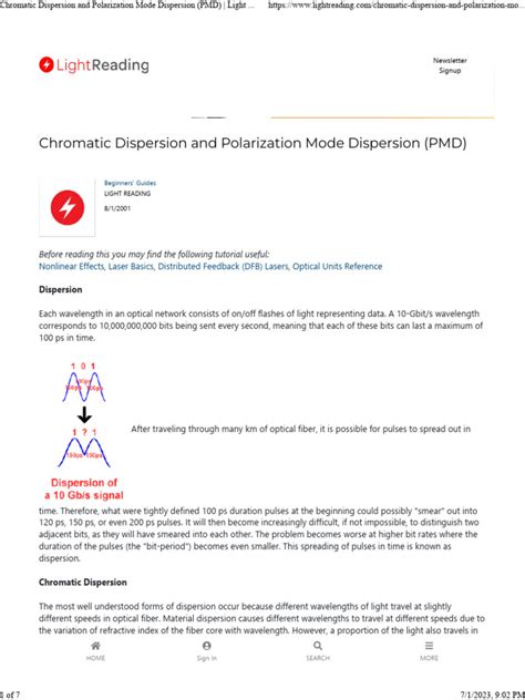 Chromatic Dispersion And Polarization Mode Dispersion Pmd Light Reading Pdf