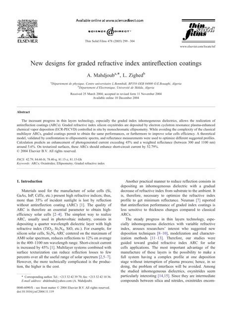 Pdf New Designs For Graded Refractive Index Antireflection Coatings