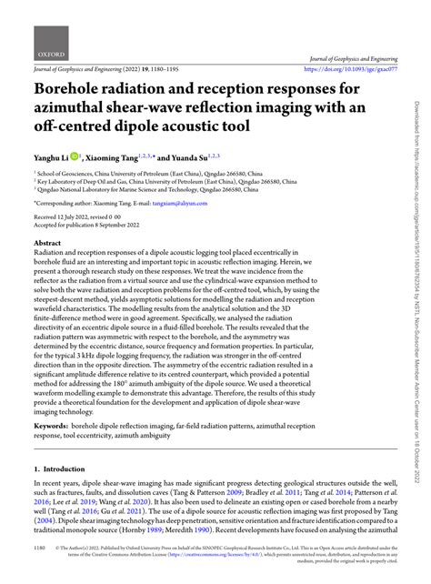 Pdf Borehole Radiation And Reception Responses For Azimuthal Shear Wave Reﬂection Imaging With