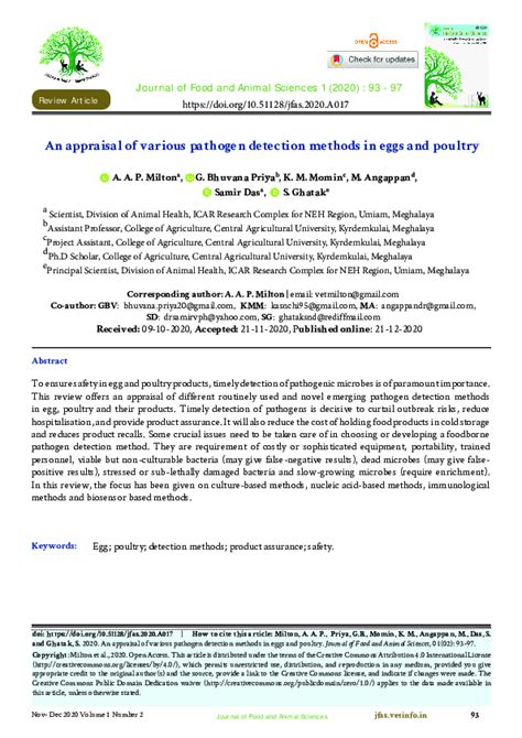 Pdf An Appraisal Of Various Pathogen Detection Methods In Eggs And Poultry