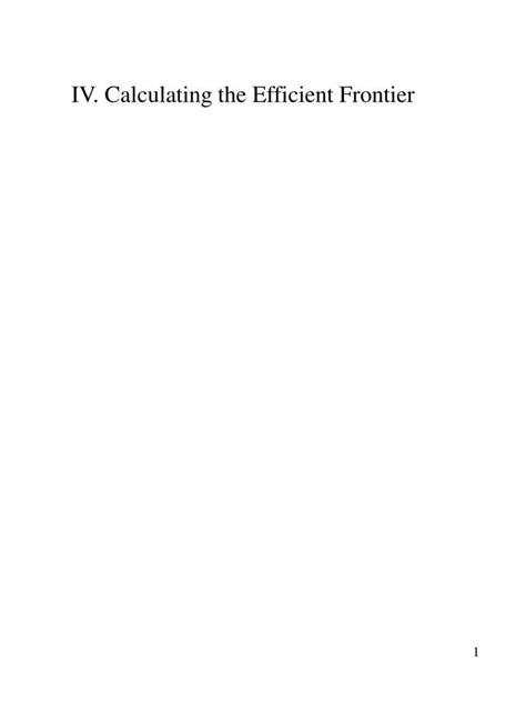 PPT IV Calculating The Efficient Frontier PowerPoint Presentation Free Download ID