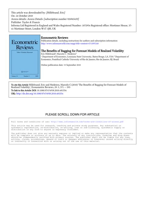 Pdf Forecasting Realized Volatility Modelsthe Benefits Of Bagging And Nonlinear Specifications
