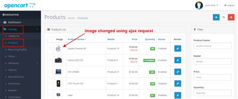 OpenCart Change Product Image From Admin Product List