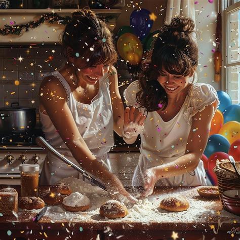 Kitchen Fun Friends Baking Together Premium Ai Generated Image