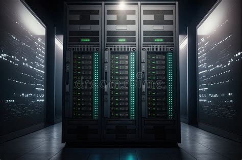 working ai data center full of rack servers and supercomputers