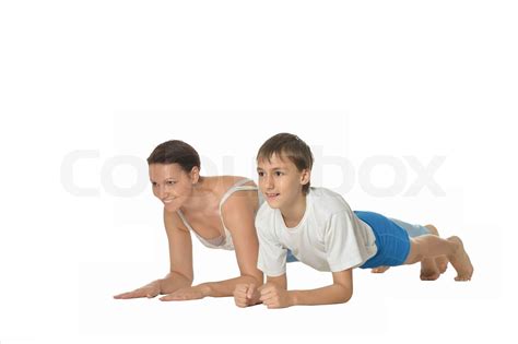 Mother And Son Doing Exercises Stock Image Colourbox