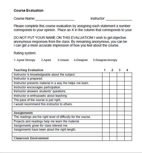 Course Evaluation Survey Template
