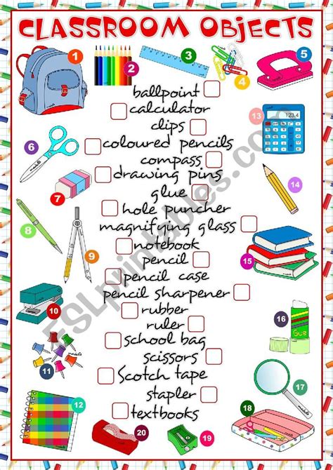 Classroom Objects Matching Esl Worksheet By Mada 1
