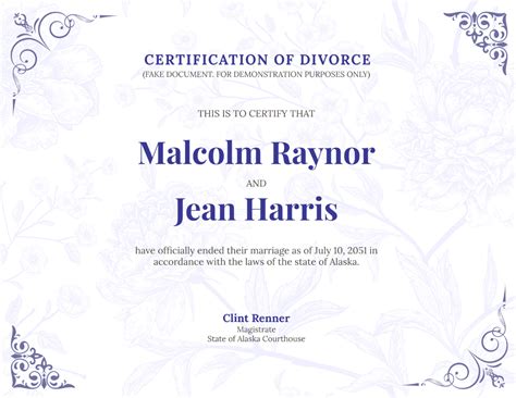 Free Joke Divorce Certificate Template To Edit Online