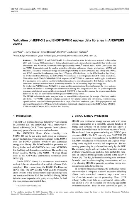 Pdf Validation Of Jeff 33 And Endfb Viii0 Nuclear Data Libraries In Answers Codes