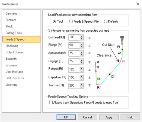 Mill Module User Interface Cam Preferences Feeds And Speeds