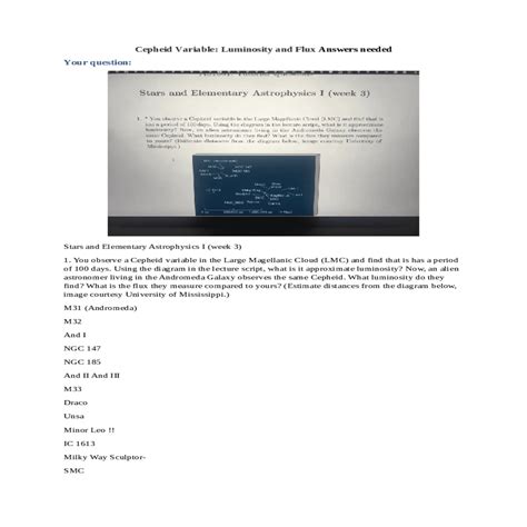 Cepheid Variable Luminosity And Flux Answers And Explanation
