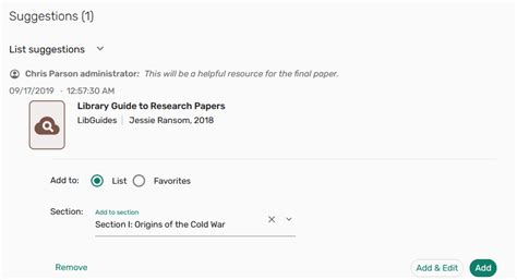 Modifying Lists And Items Ex Libris Knowledge Center